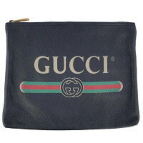 Gucci | Bags | Gucci Logo Portfolio Leather Black Medium Clutch Bag ...